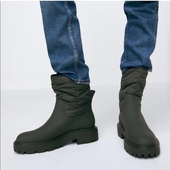 Zara | Shoes | Zara Quilted Rubberized Low Heel Ankle Boots | Poshmark